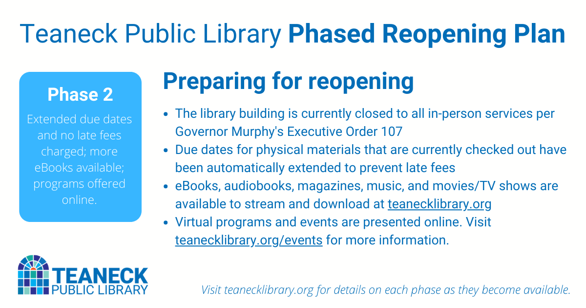 Phase 2: Preparing for Reopening - Teaneck Public Library